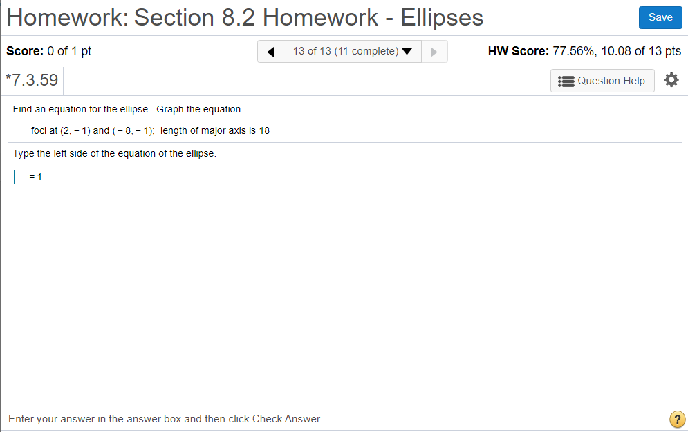Solved Homework: Section 8.2 Homework - Ellipses Save Score: | Chegg.com