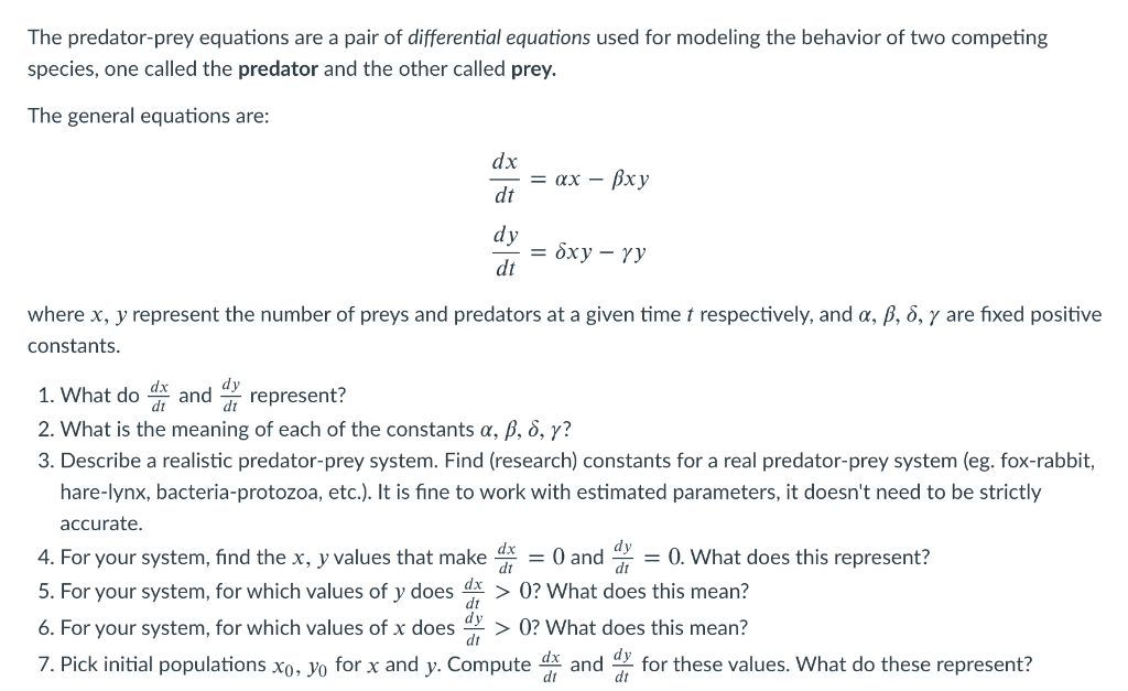 Solved The predator-prey equations are a pair of | Chegg.com