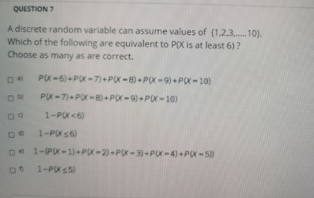 Solved QUESTION 7 A discrete random variable can assume | Chegg.com