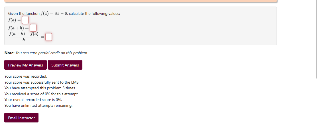Solved Given the function f(x)=8x-6, ﻿calculate the | Chegg.com