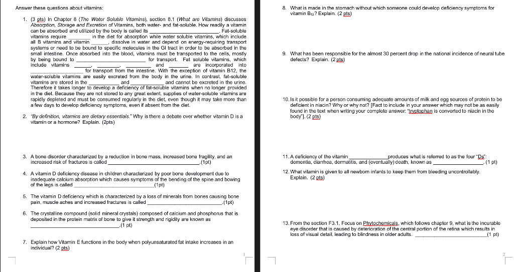 Solved Answer these questions about vitamins: 8. What is | Chegg.com