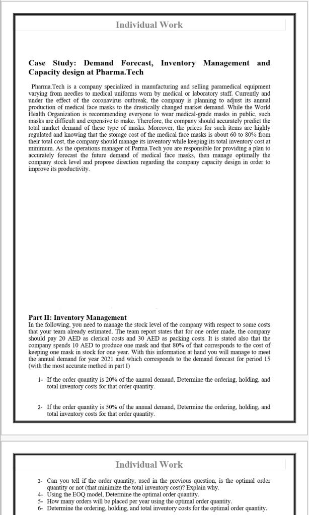 Solved Individual Work Case Study: Demand Forecast, | Chegg.com