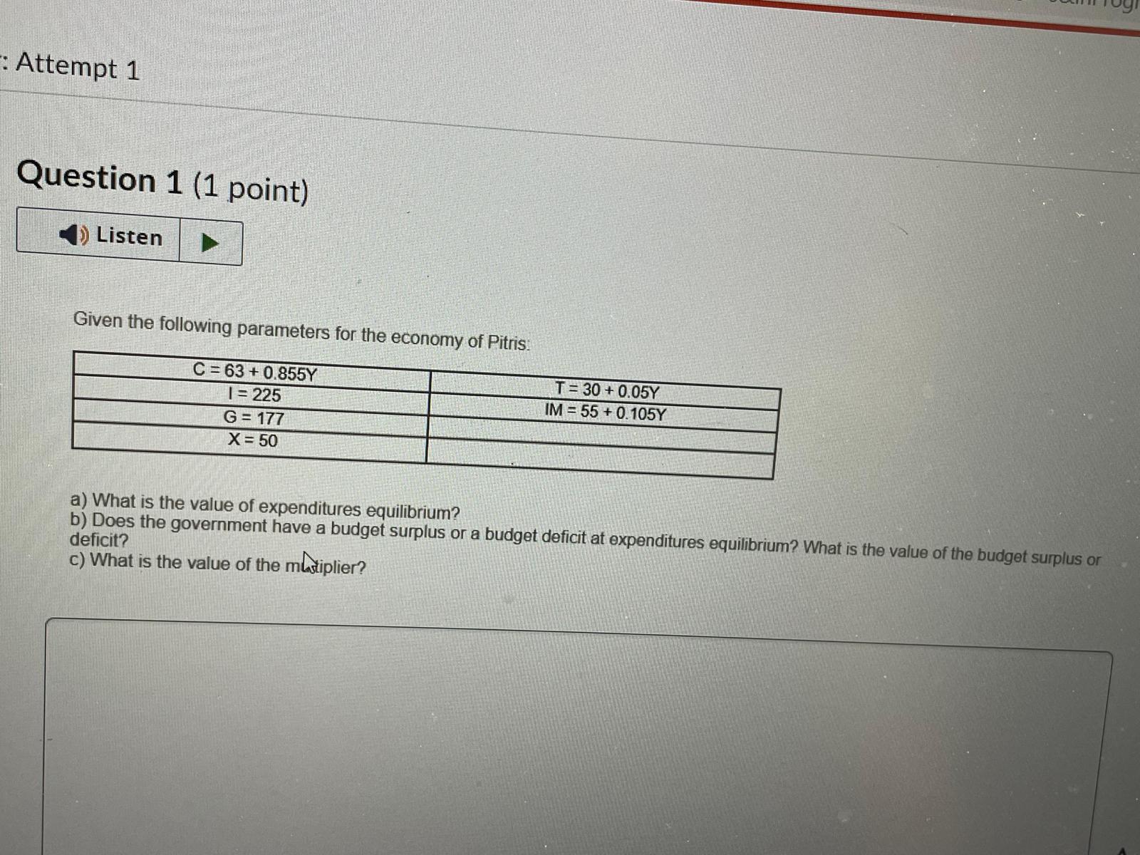 Solved Given the following parameters for the economy of | Chegg.com