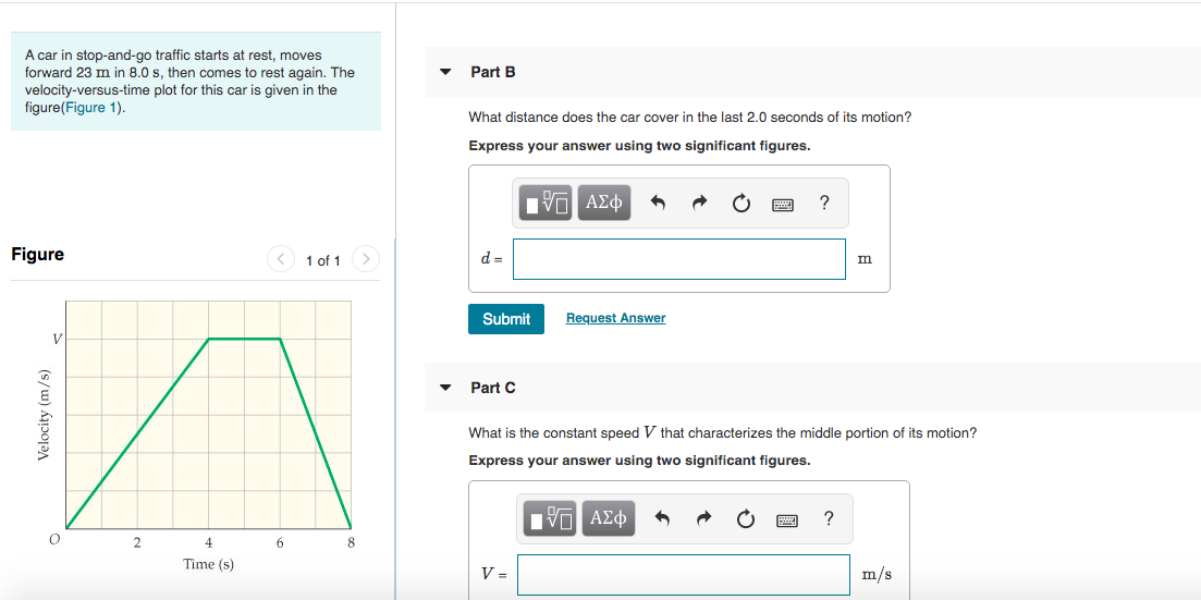 Solved Part B A car in stop-and-go traffic starts at rest, | Chegg.com