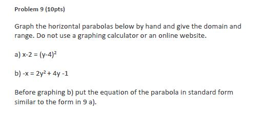 Solved Problem 9 (10pts) Graph the horizontal parabolas | Chegg.com
