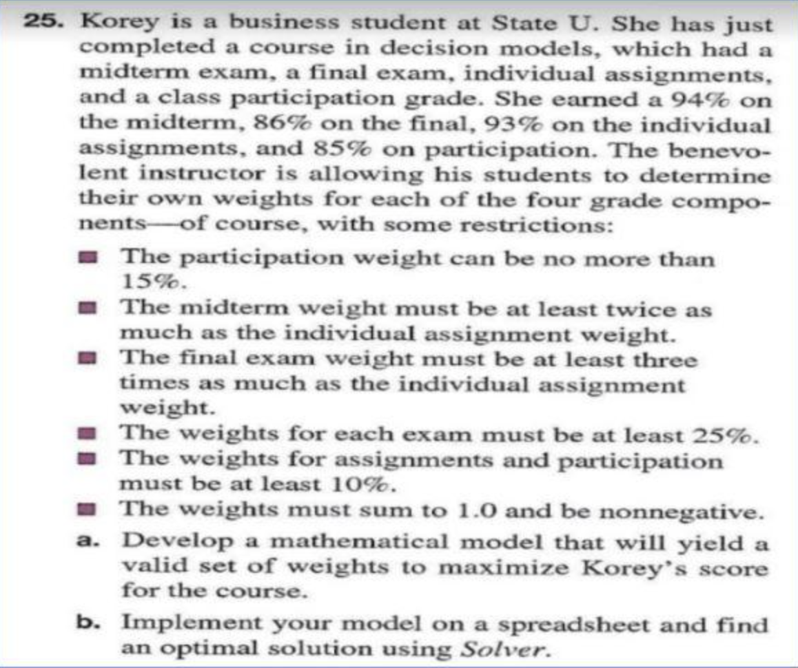 Solved 1. Develop a linear optimization model for #25 and # | Chegg.com