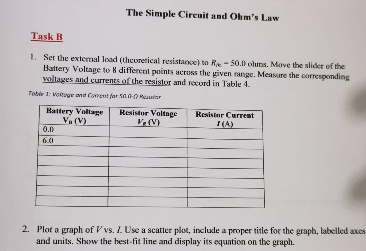 Task B The Simple Circuit and Ohm's Law 1. Set the | Chegg.com
