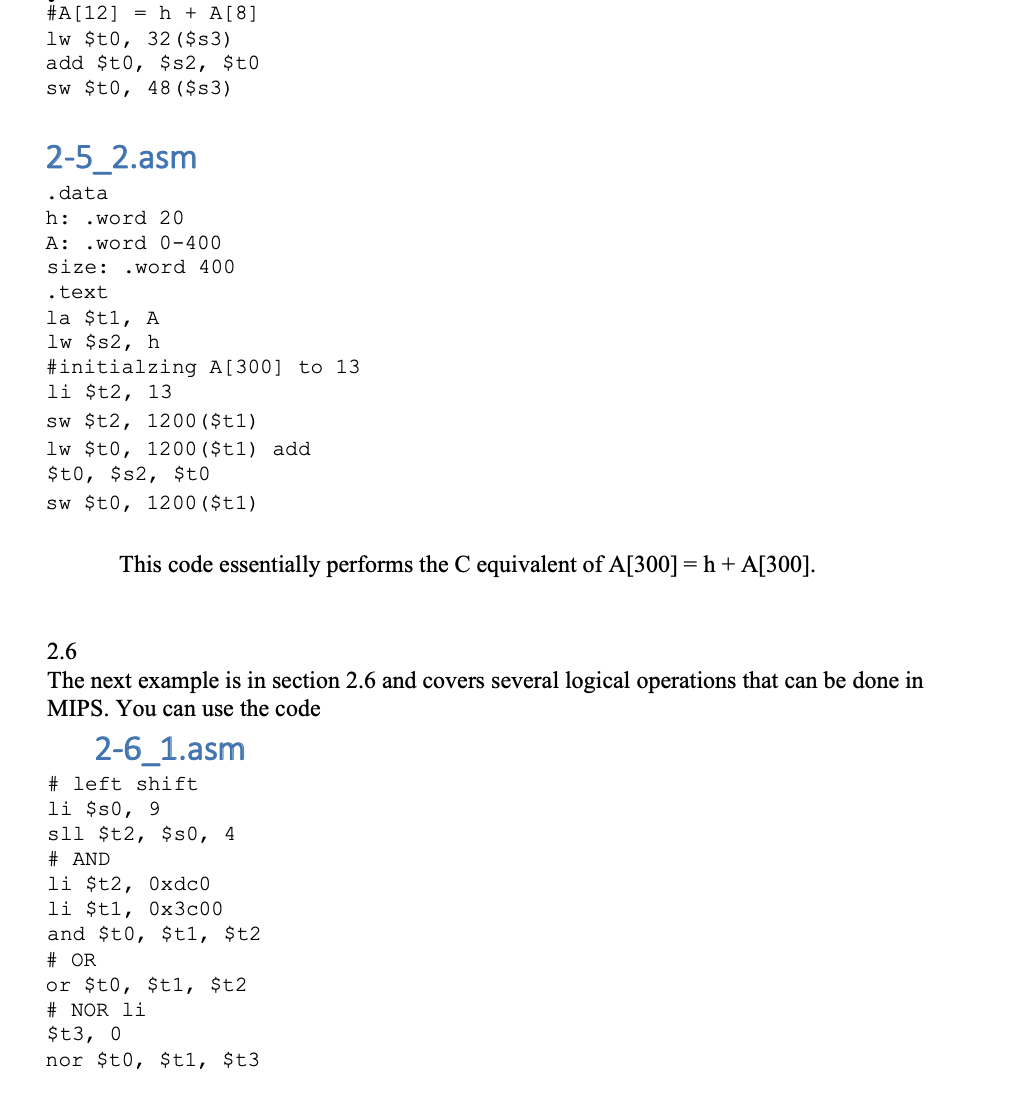 PARTI MIPS examples may be used In order to run these | Chegg.com
