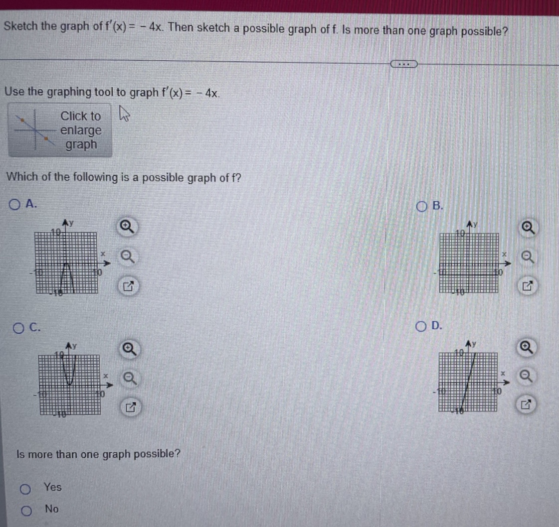 Solved Sketch the graph of f′(x)=−4x. Then sketch a possible | Chegg.com