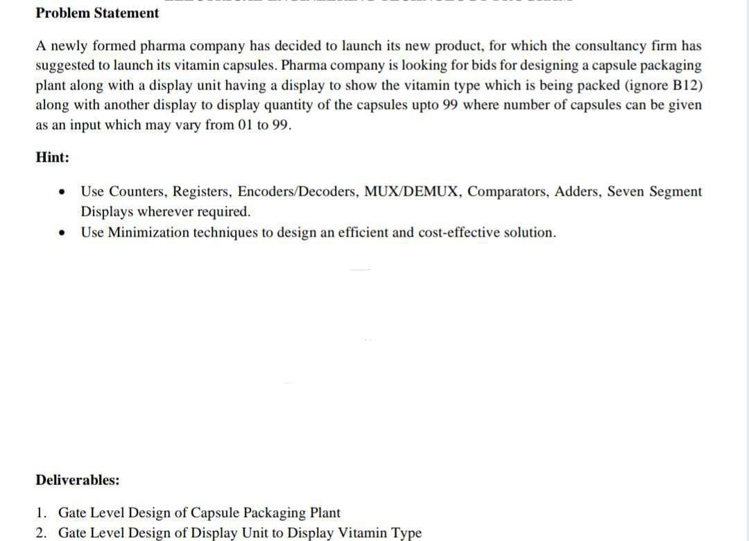 Problem Statement A newly formed pharma company has | Chegg.com