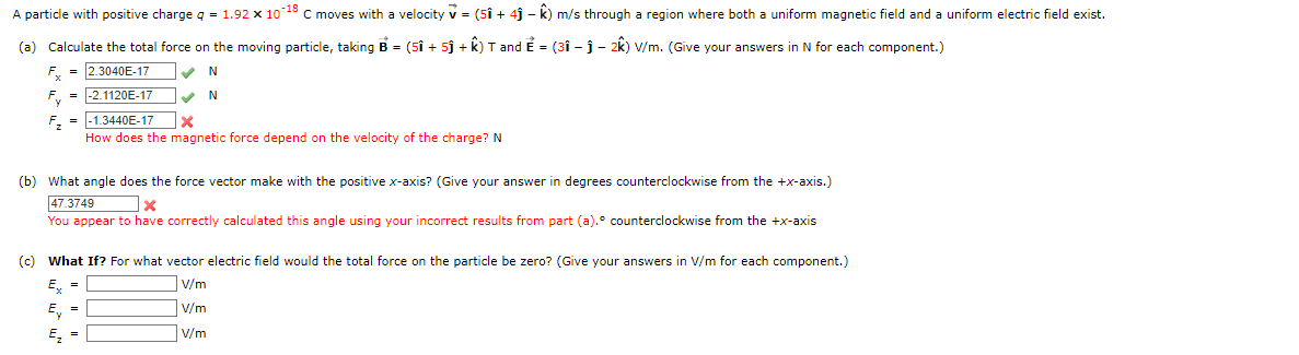 Solved A particle with positive charge q=1.92×10−18C moves | Chegg.com
