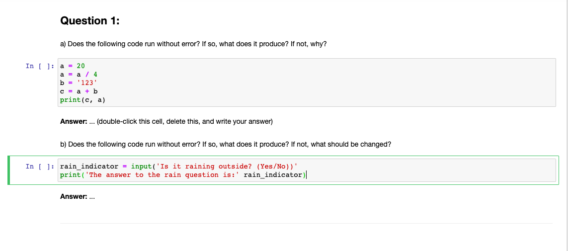 Solved Question 1: a) Does the following code run without | Chegg.com