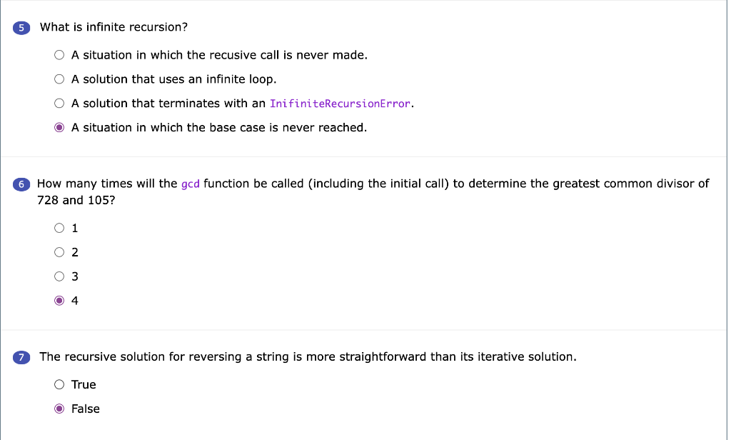 Solved Quick Check 0/7 (0) What is recursion? O A problem | Chegg.com