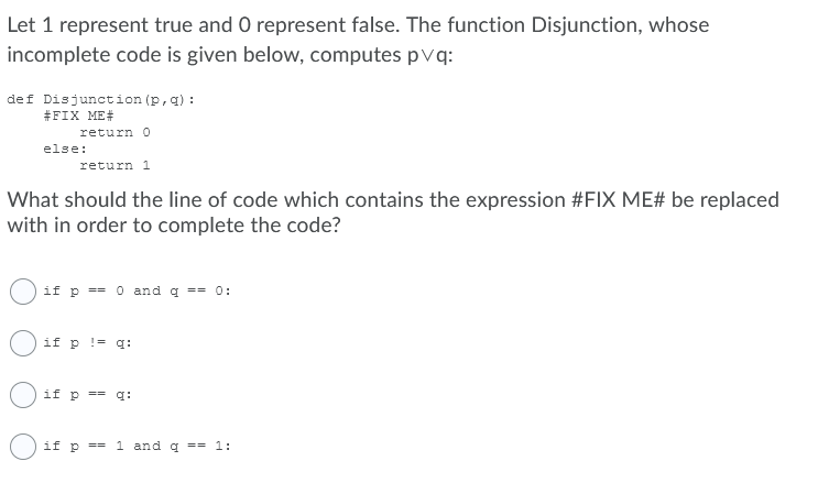 Solved Let 1 represent true and 0 represent false. The | Chegg.com