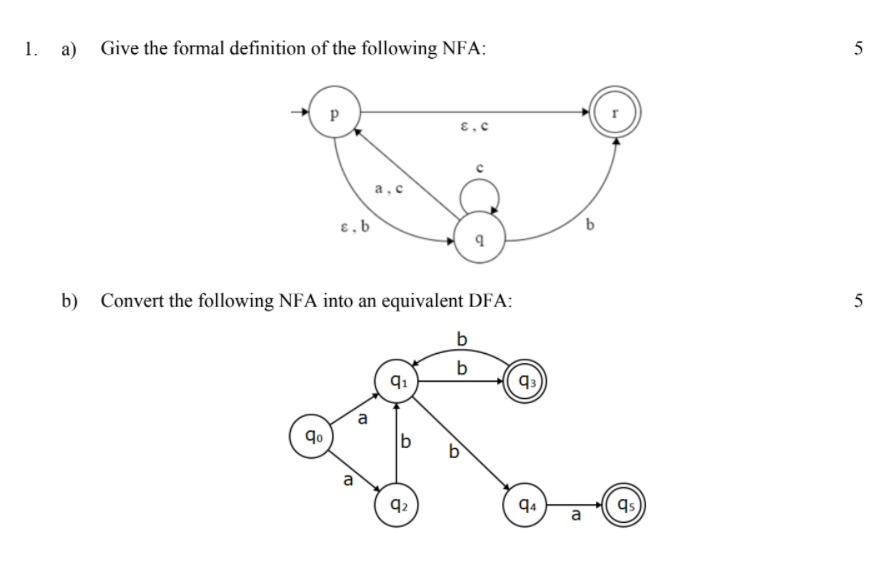 Solved a) Give the formal definition of the following NFA: 5 | Chegg.com