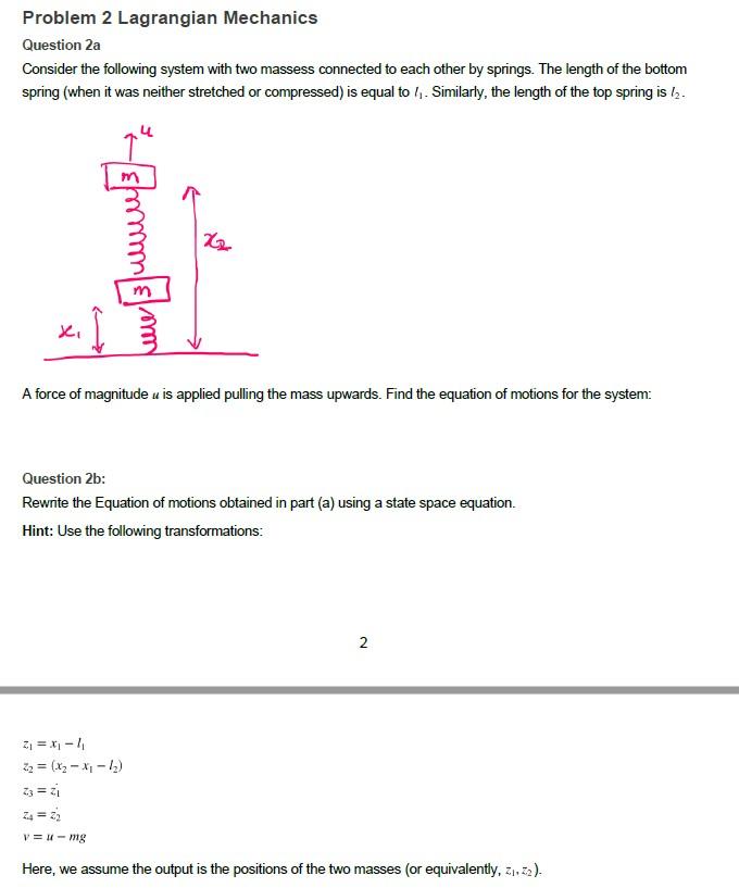 Solved Problem 2 Lagrangian Mechanics Question 2a Consider | Chegg.com