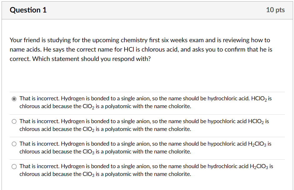 Solved Your friend is studying for the upcoming chemistry | Chegg.com