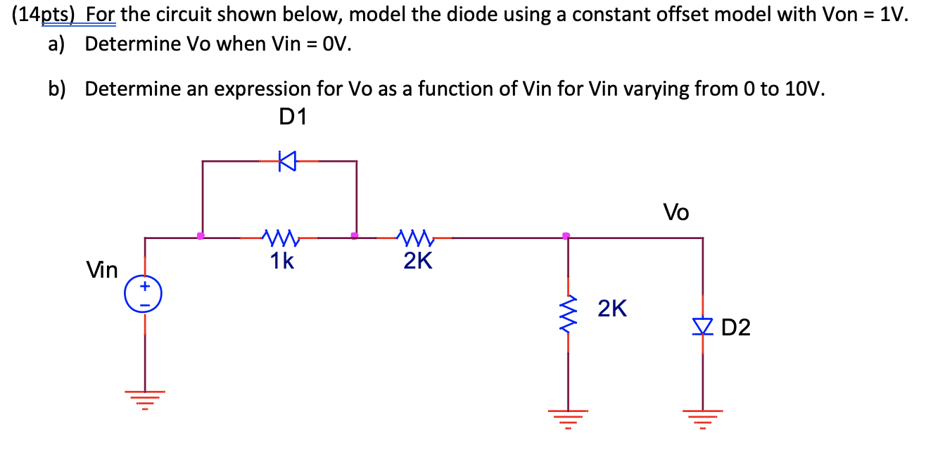 Solved (14pts) For the circuit shown below, model the diode | Chegg.com
