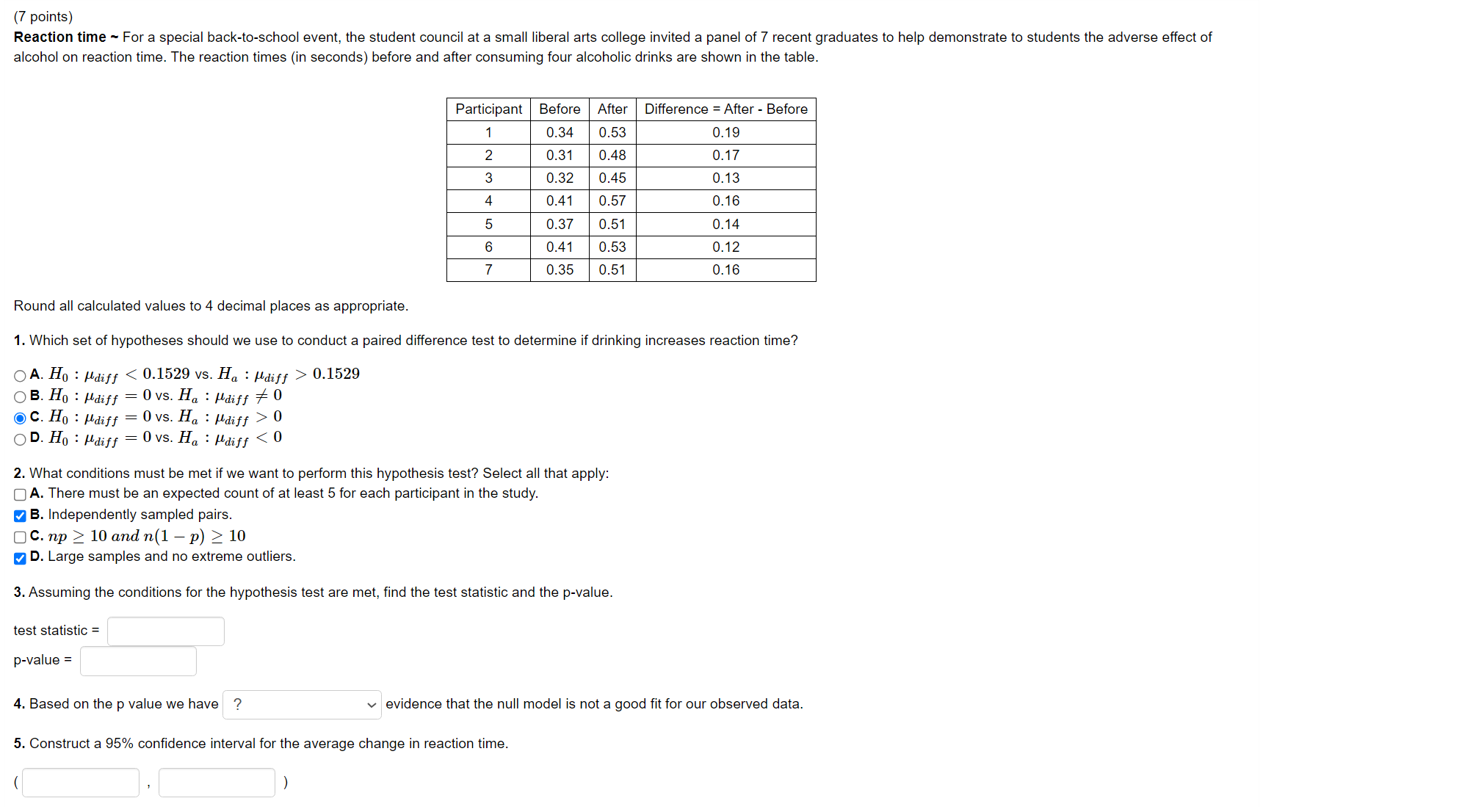 Solved (7 points) Reaction time ∼ For a special | Chegg.com