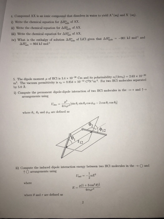 Solved 4. Compound AX is an ionic compound that dissolves in | Chegg.com