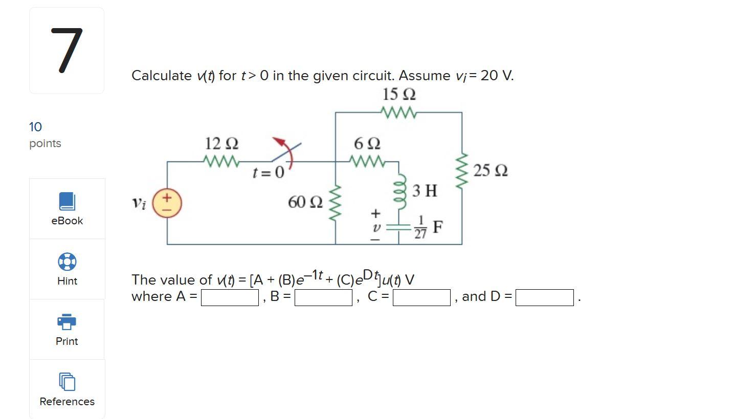 Solved Calculate v(t) for t>0 in the given circuit. Assume | Chegg.com