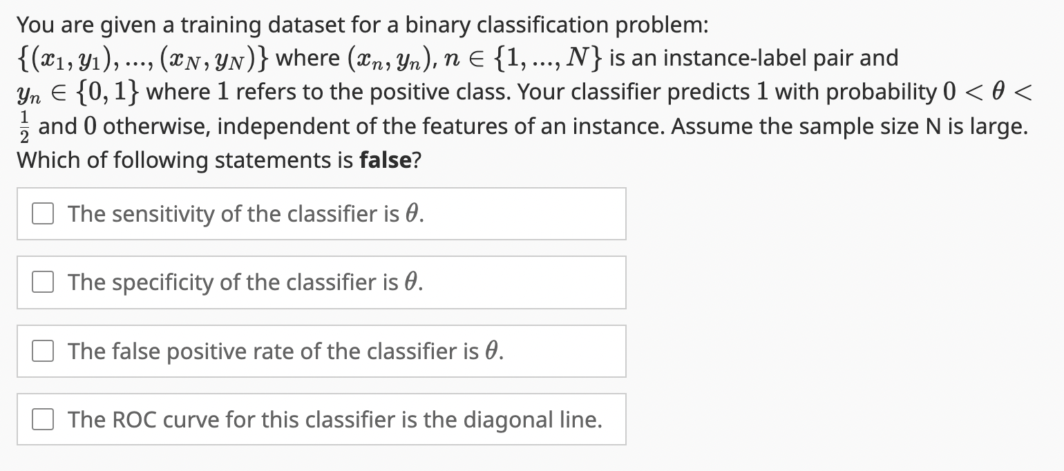 Solved You are given a training dataset for a binary | Chegg.com