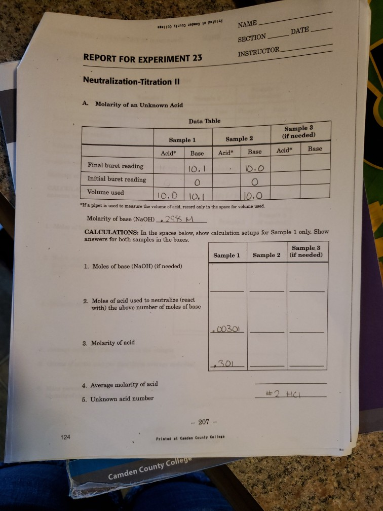 Solved NAME SECTION INSTRUCTOR DATE_ REPORT FOR EXPERIMENT | Chegg.com