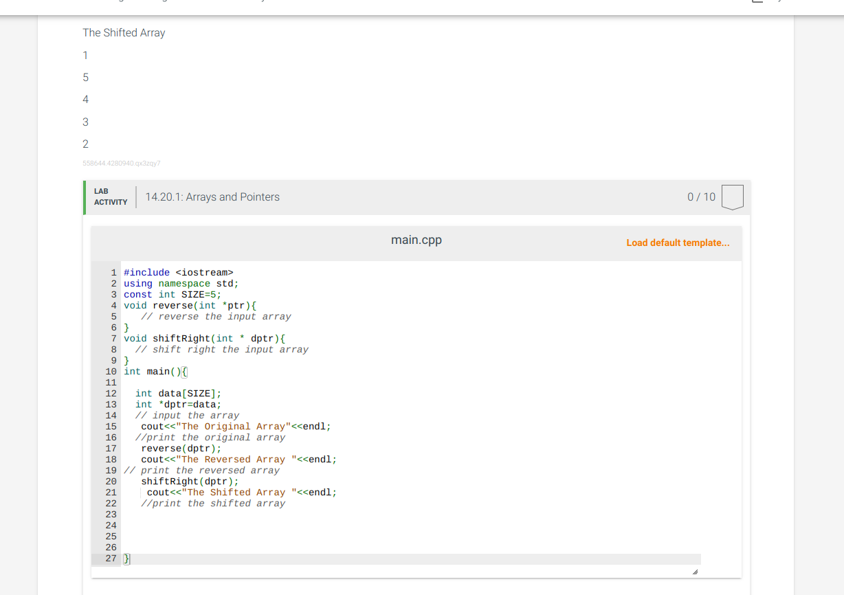Solved LABACTIVITY 14.20 ﻿Arrays and PointersWrite a C++ | Chegg.com