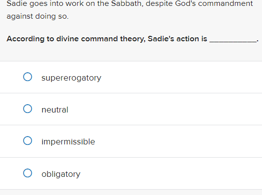Solved Sadie goes into work on the Sabbath, despite God's | Chegg.com