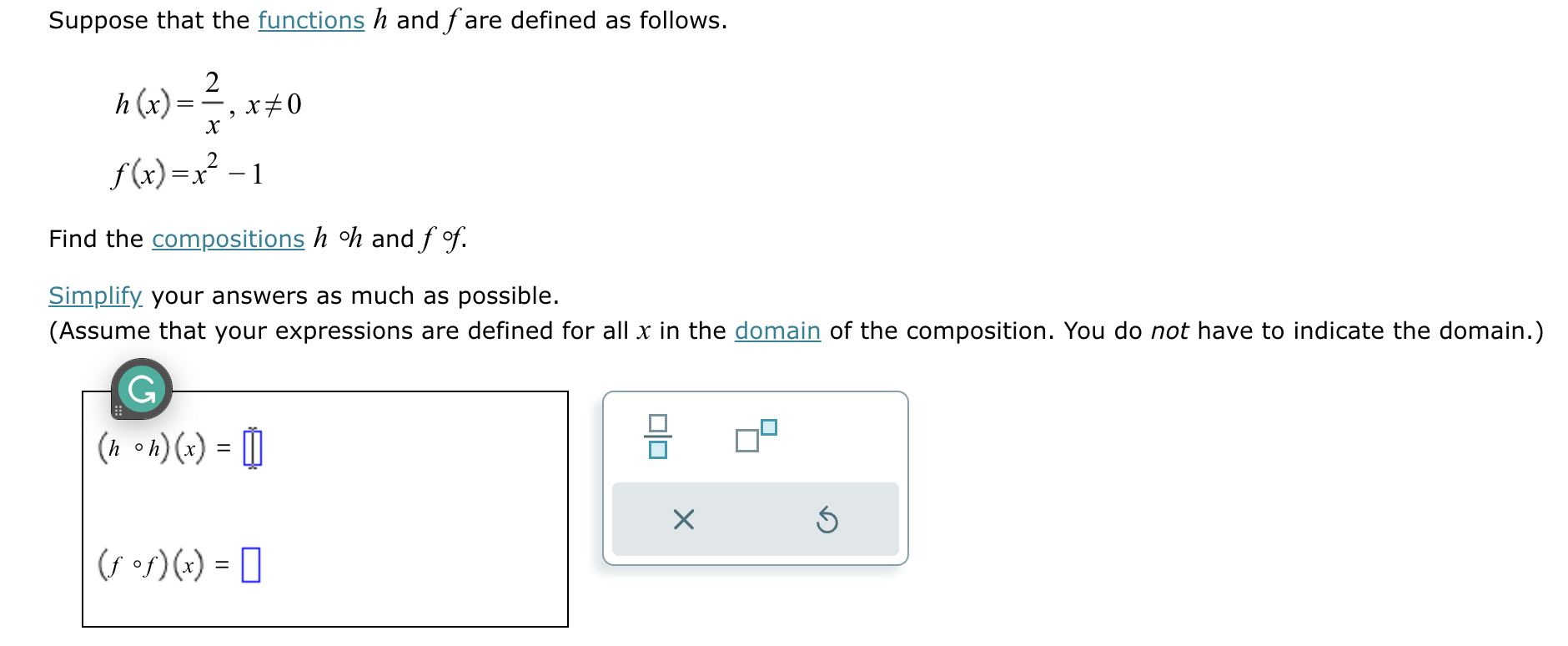 Solved Suppose that the functions h ﻿and f ﻿are defined as | Chegg.com