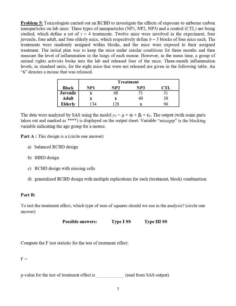 Problem 5: Toxicologists carried out an RCBD to | Chegg.com