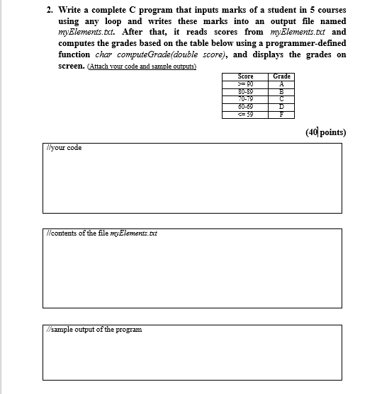 Solved 2. Write a complete C program that inputs marks of a | Chegg.com