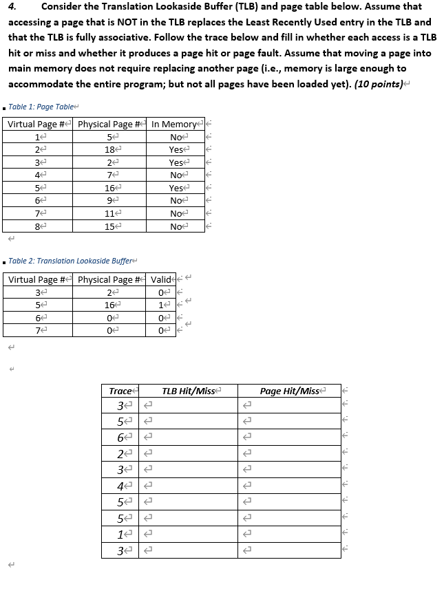 Solved 4. Consider the Translation Lookaside Buffer (TLB) | Chegg.com