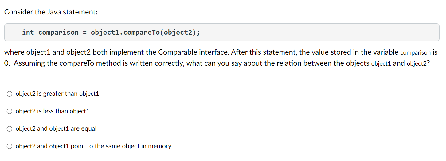 Solved Consider the Java statement: int comparison = | Chegg.com Solved Consider the Java statement: int comparison = | Chegg.com