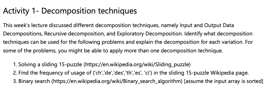Solved Activity 1- Decomposition techniques This week's | Chegg.com