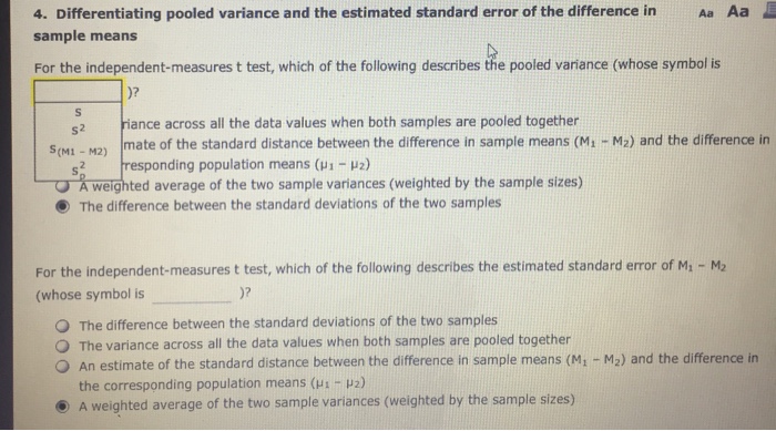 Solved 4. Differentiating pooled variance and the estimated | Chegg.com