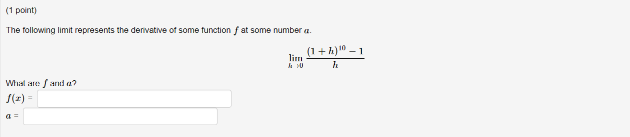 Solved (1 ﻿point)The following limit represents the | Chegg.com