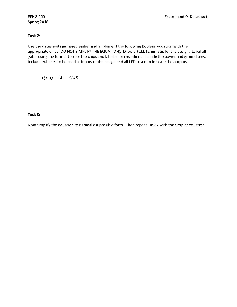 Solved Experiment 0: Datasheets EENG 250 Spring 2018 | Chegg.com