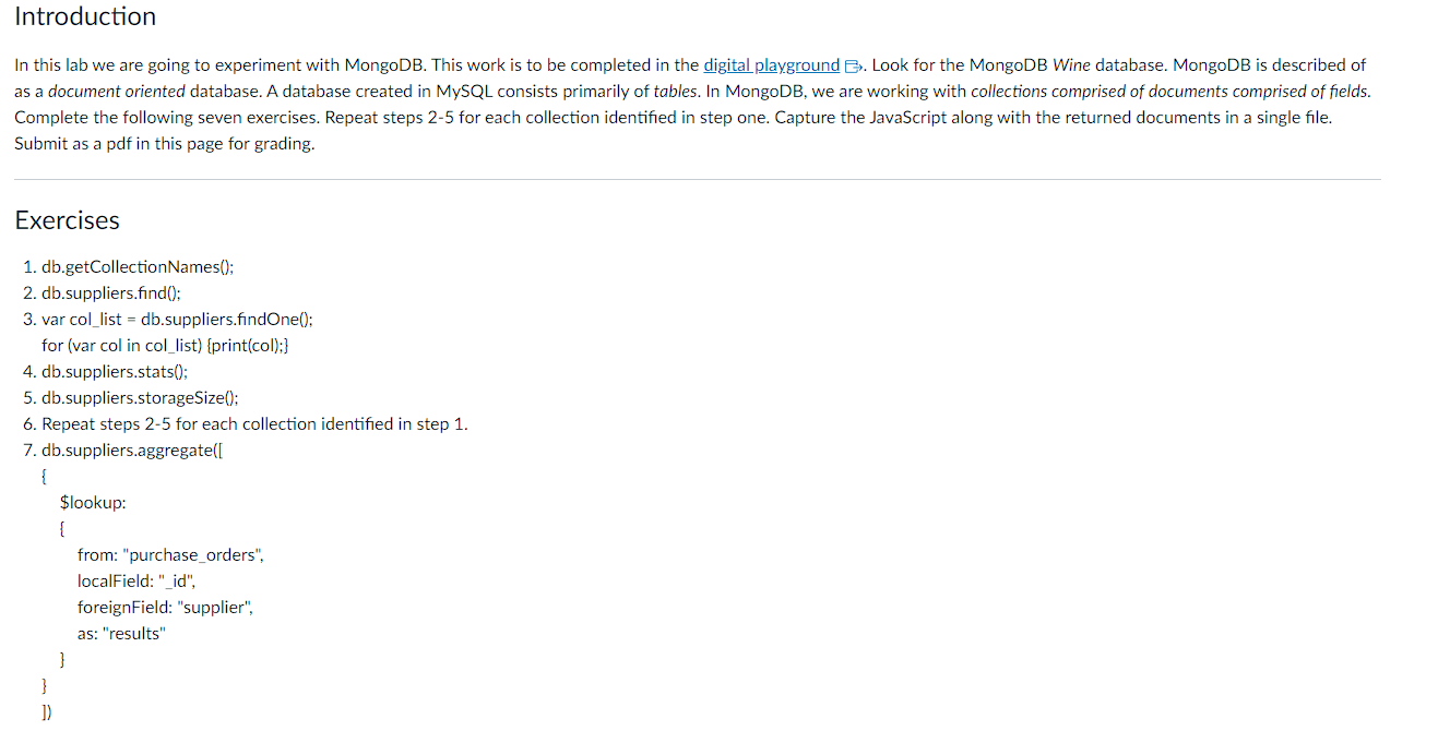 In this lab we are going to experiment with MongoDB. | Chegg.com