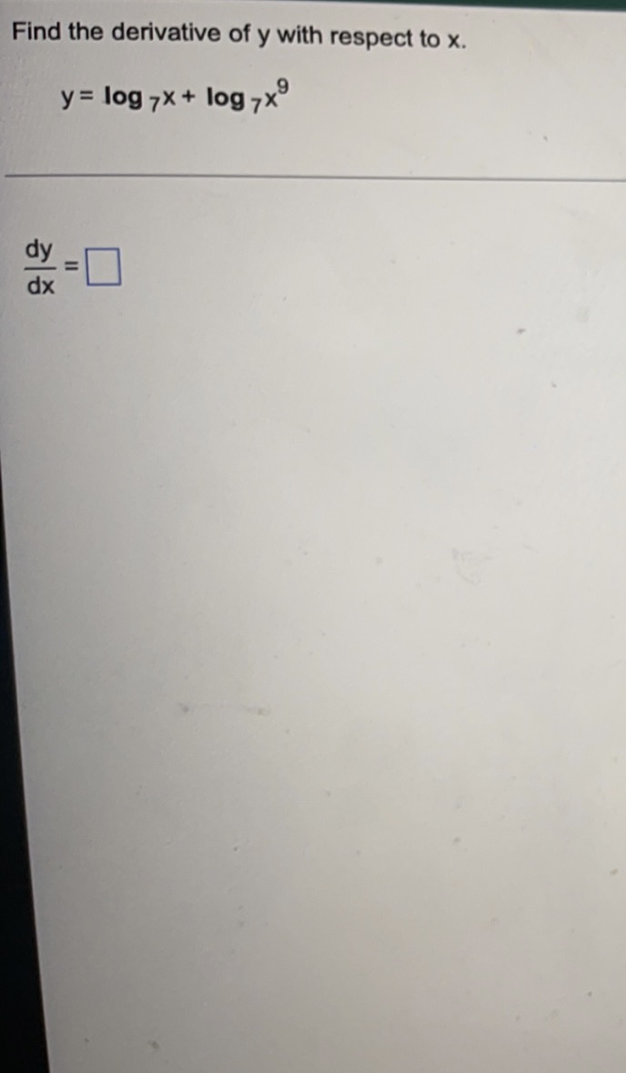 Solved Find the 증 derivative of y with respect to x. y = log | Chegg.com