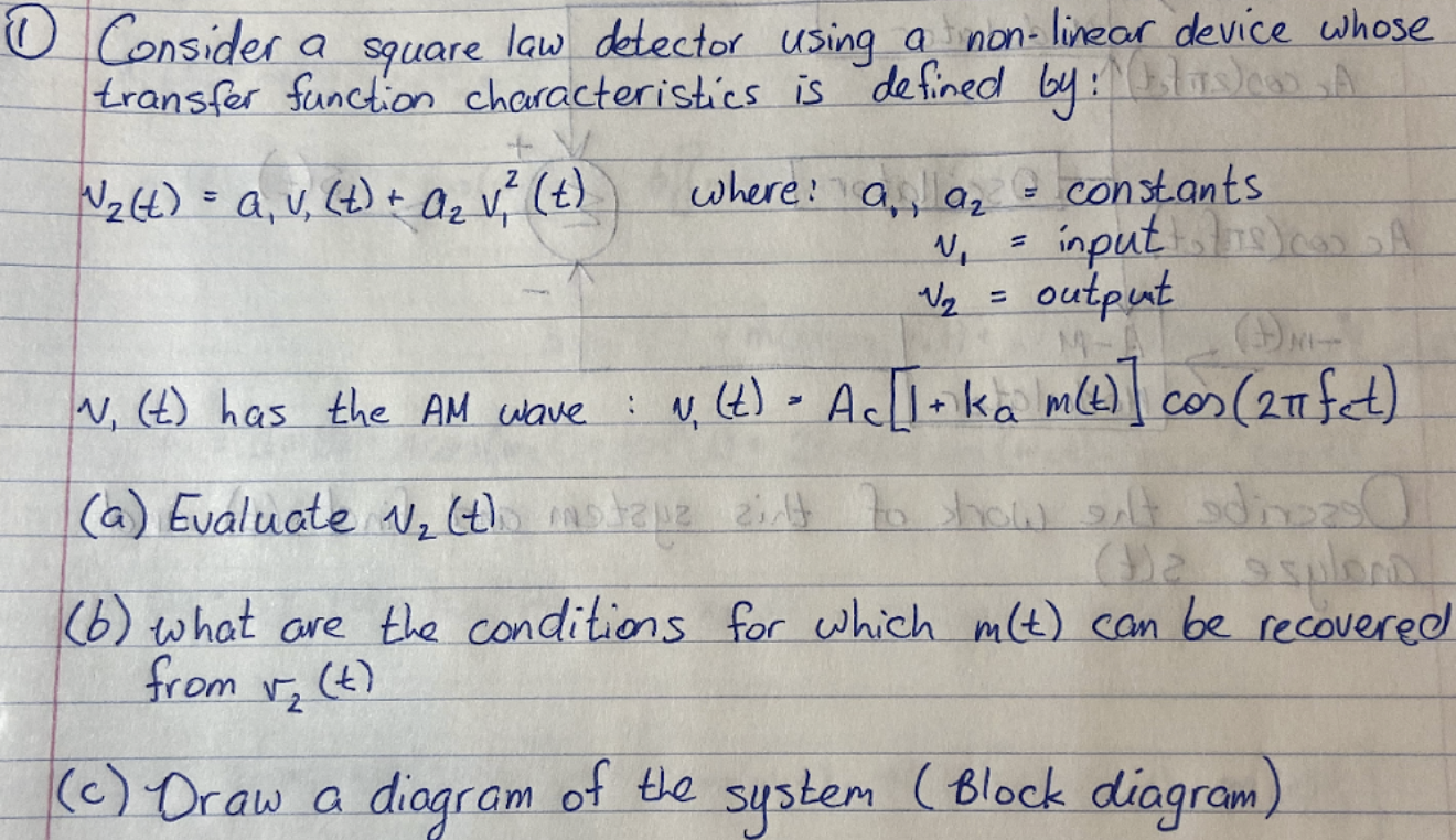 Solved Consider a square law detector using a non-linear | Chegg.com