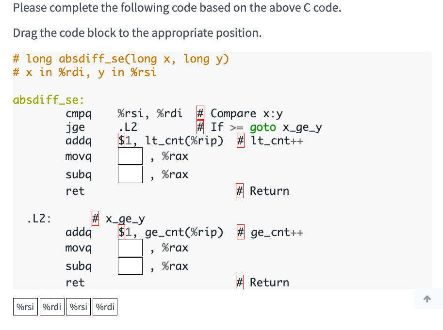 Solved Drag the code block to the appropriate position. \# | Chegg.com