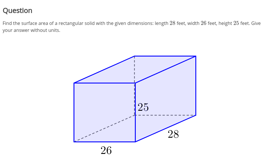 Solved Question Find the surface area of a rectangular solid | Chegg.com