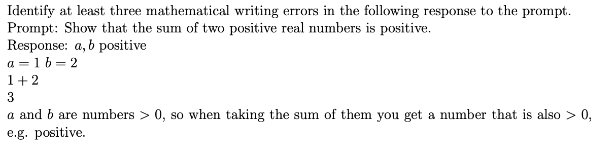 Solved Identify at least three mathematical writing errors | Chegg.com
