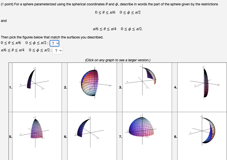 Solved (1 point) For a sphere parameterized using the | Chegg.com