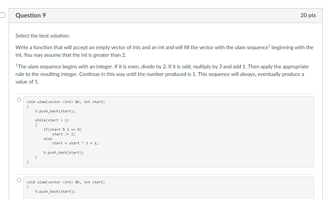 Solved Question 9Select the best solution:Write a function | Chegg.com