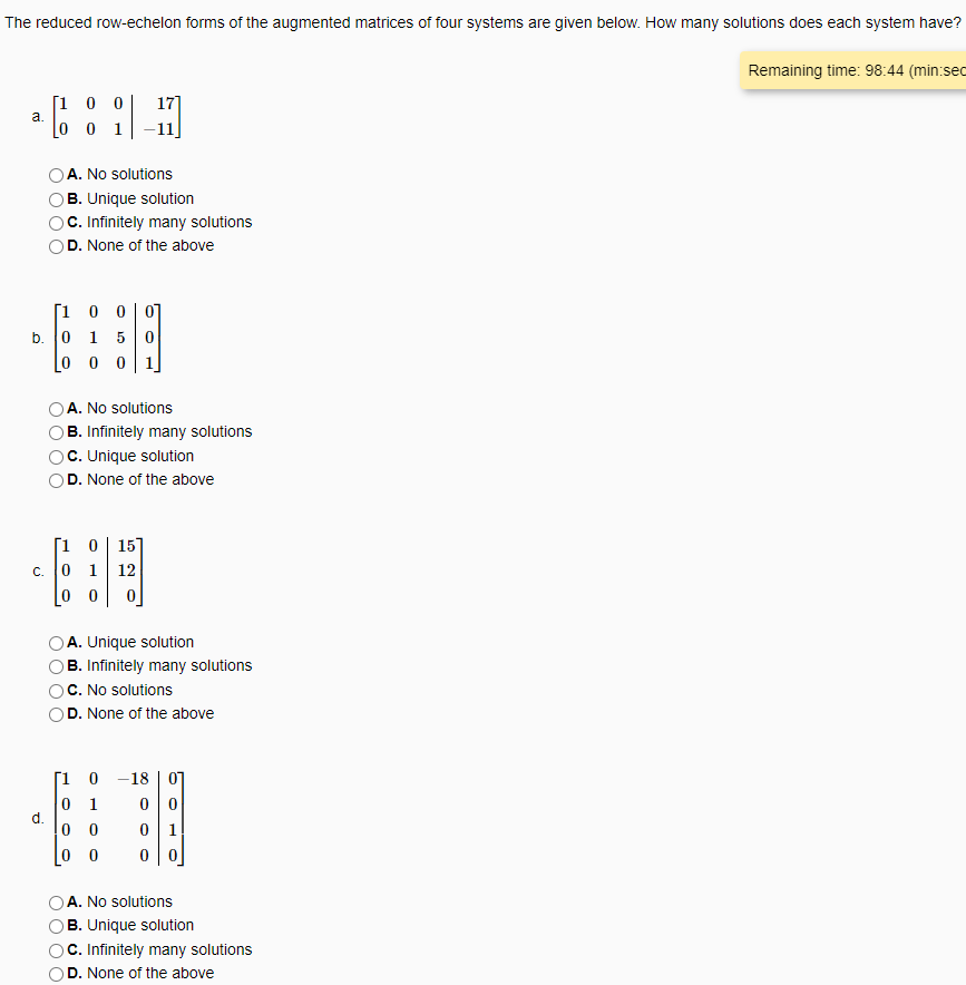 Solved The reduced row-echelon forms of the augmented | Chegg.com