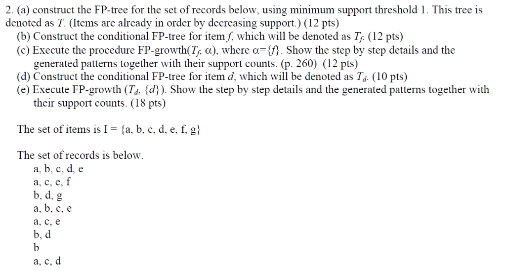 (a) construct the FP-tree for the set of records | Chegg.com