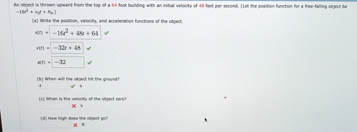 Solved An object is thrown upward from the top of a 64 foot | Chegg.com