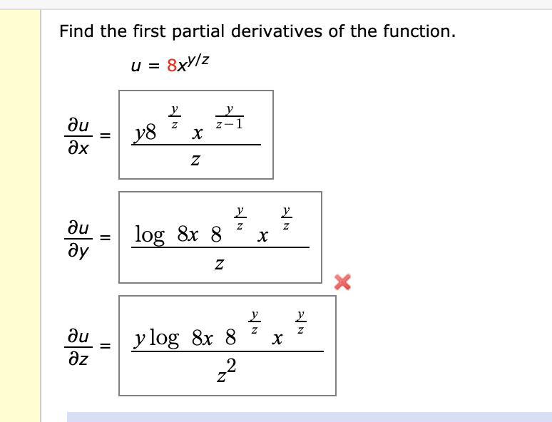 Solved Find the first partial derivatives of the function. и | Chegg.com
